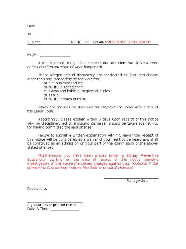 Notice To Explain Template For Administrative Cases | PDF | Law