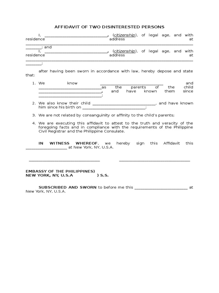 Affidavit of Two Disinterested Persons | PDF