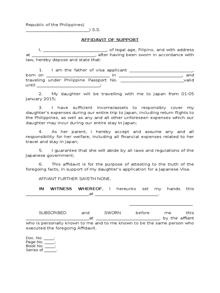 Affidavit of Support (Philippines) | PDF | Affidavit | International Law
