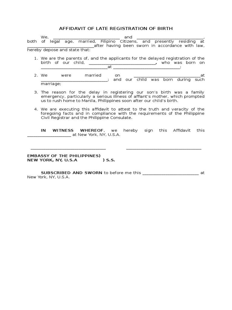 Affidavit for Delayed Birth Registration | PDF