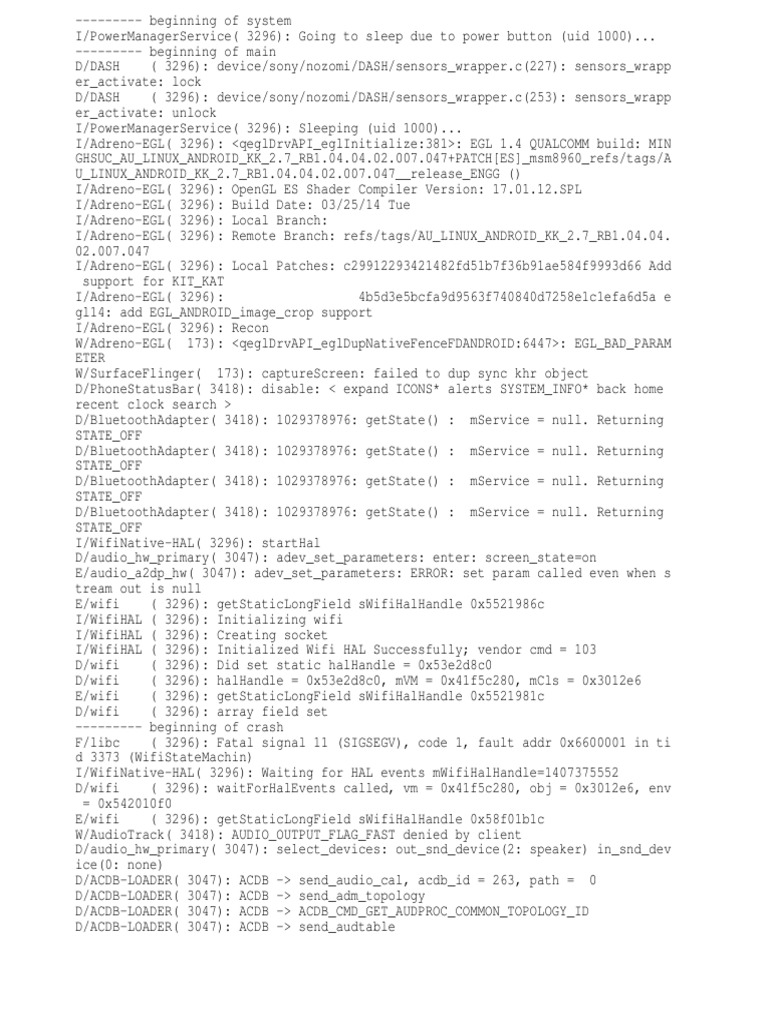 Android System Crash Log Analysis | PDF | Computing | Computer Programming