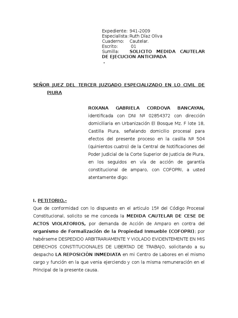 204853209-Medida-Cautelar-reposicion-Laboral.doc | Mandato | Derecho ... 204853209-Medida-Cautelar-reposicion-Laboral.doc | Mandato | Derecho ...