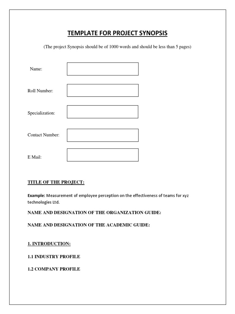 Project Synopsis Template for Mba | Statistics | Cognition