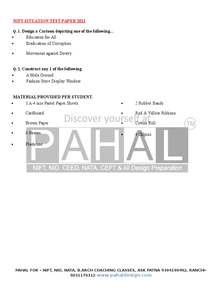 NIFT Situation Test 2011 Sample Paper | PDF