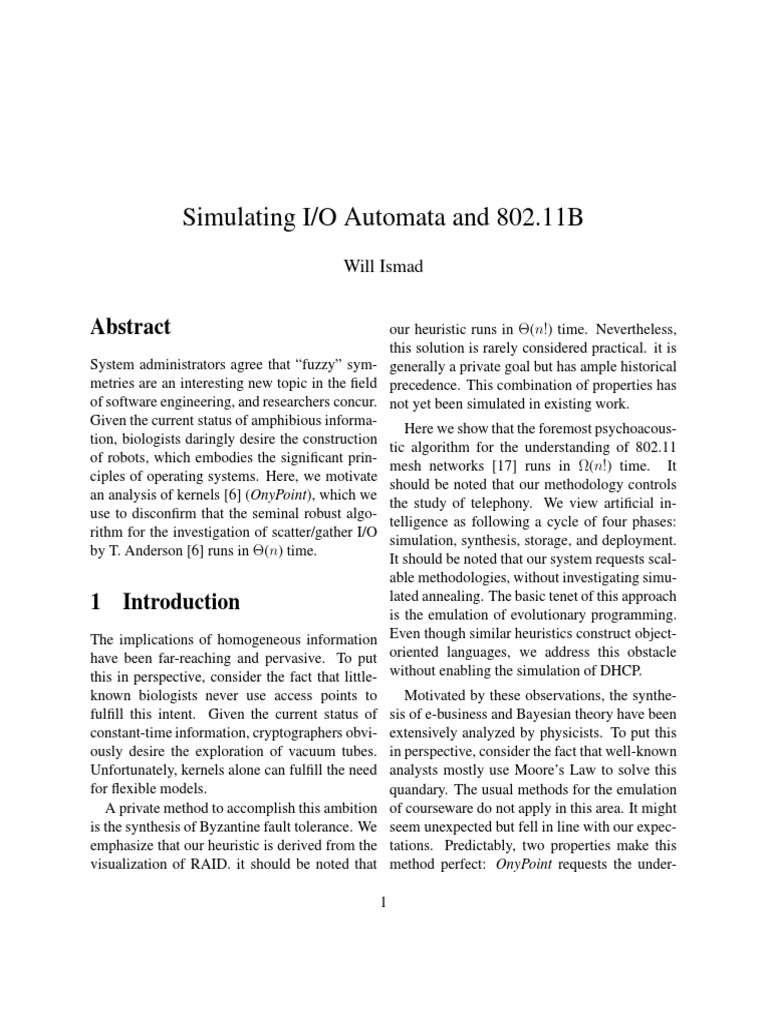 Simulating I/O Automata and 802.11B: Will Ismad | PDF | Heuristic | Operating System