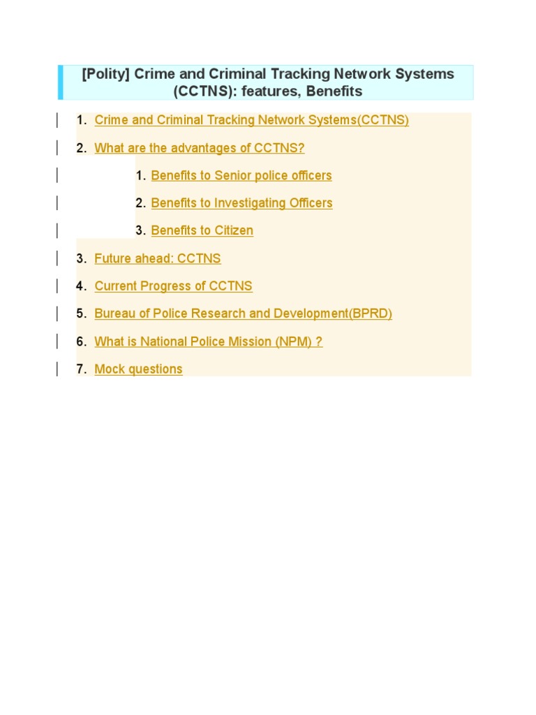 (Polity) Crime and Criminal Tracking Network Systems (CCTNS) : Features ...