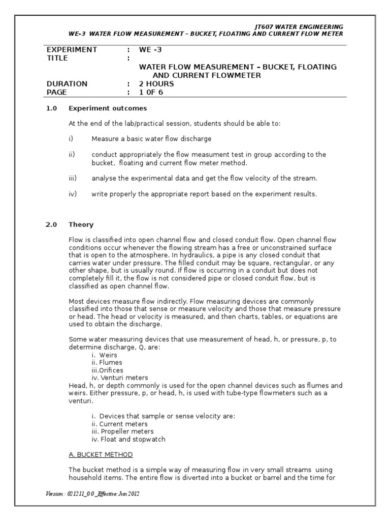 Measure Water Flow Using Buckets, Floats & Meters | PDF | Flow ...