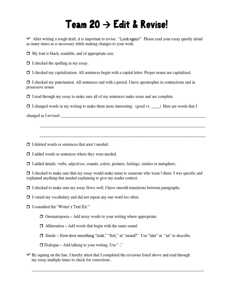 Editing & Revising Checklist | PDF