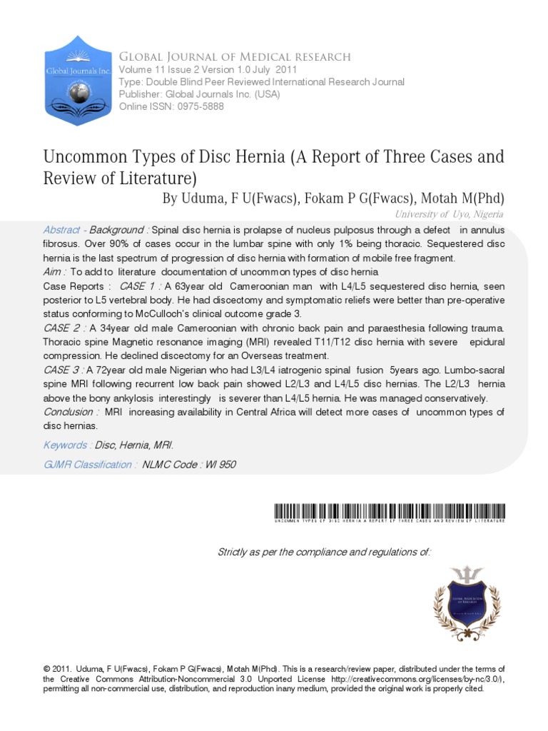 6 Uncommon Types of Disc Hernia | PDF | Vertebral Column | Spinal Cord