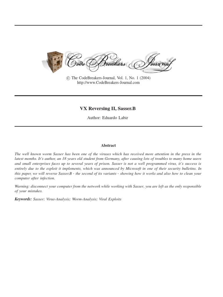 VX Reversing II, Sasser B-Virus | PDF | Computer Virus | Windows Registry