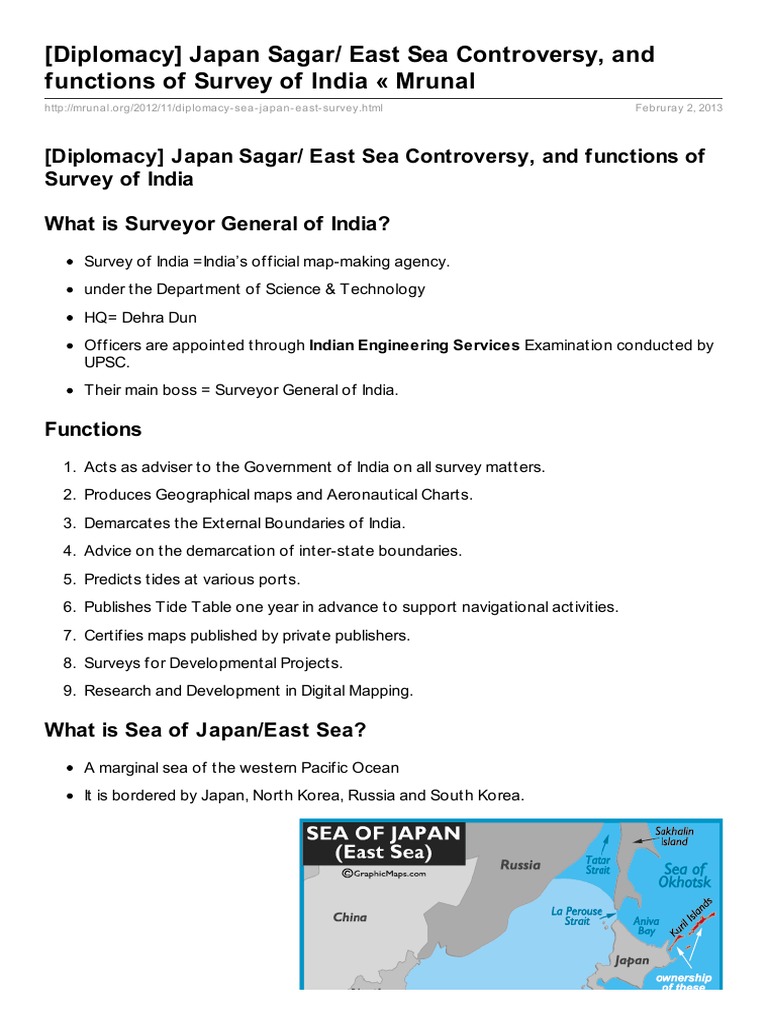 Diplomacy Japan Sagar East Sea Controversy and Functions of Survey of ...