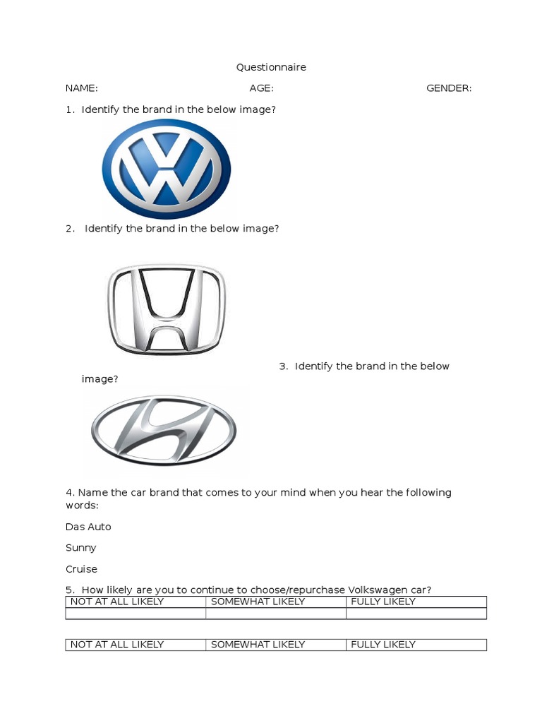 Questionnaire | PDF | Volkswagen | Brand
