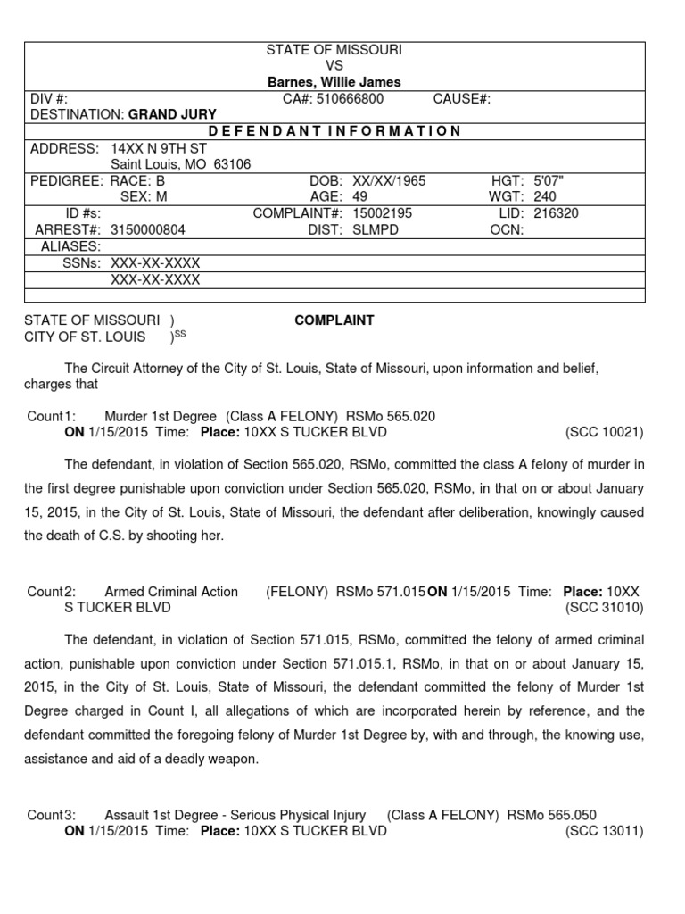 Willie Barnes Probable Cause Statement | Assault | Felony