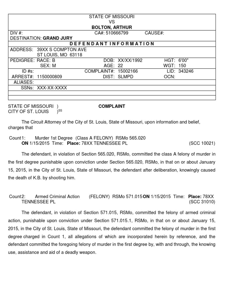 Arthur Bolton Probable Cause Statement | PDF | Felony | Probable Cause