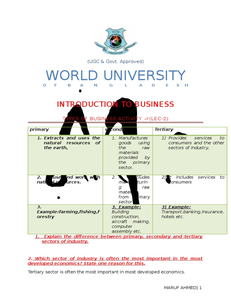 Introduction To Business - 2 | PDF | Free Market | Tertiary Sector Of ...