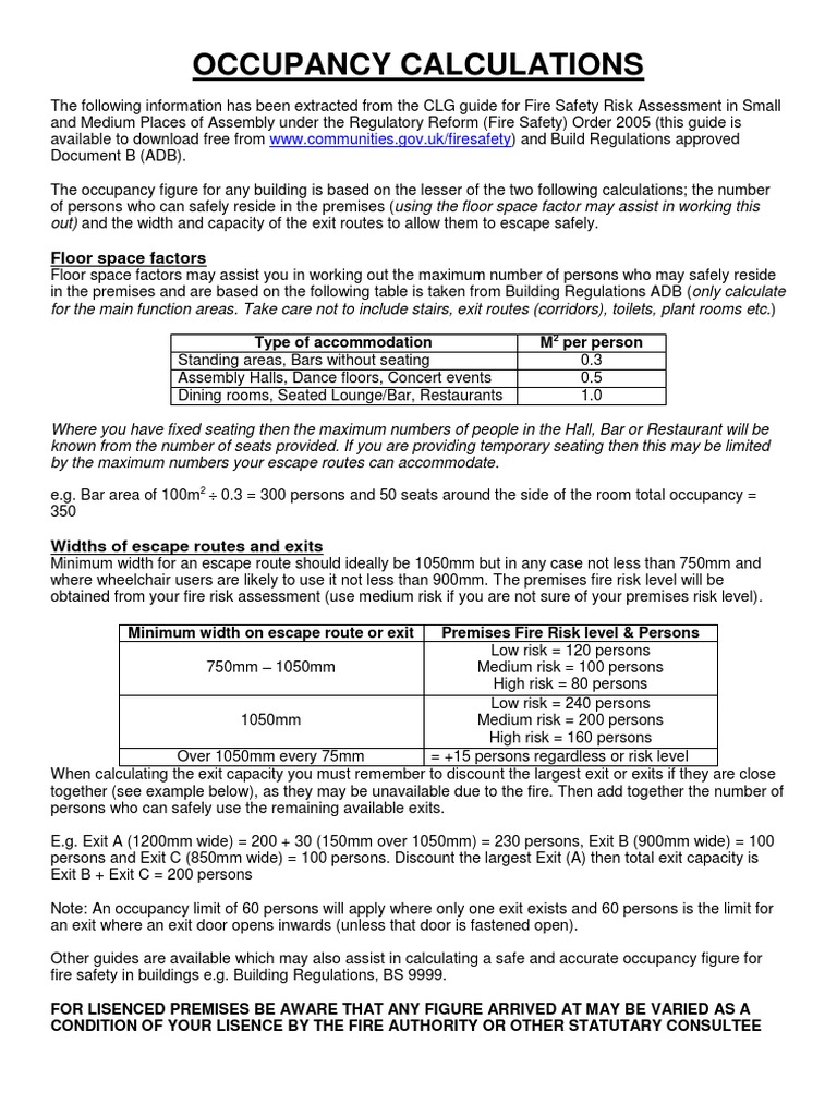 Occupancy Calculations Pdf Risk Safety 5134