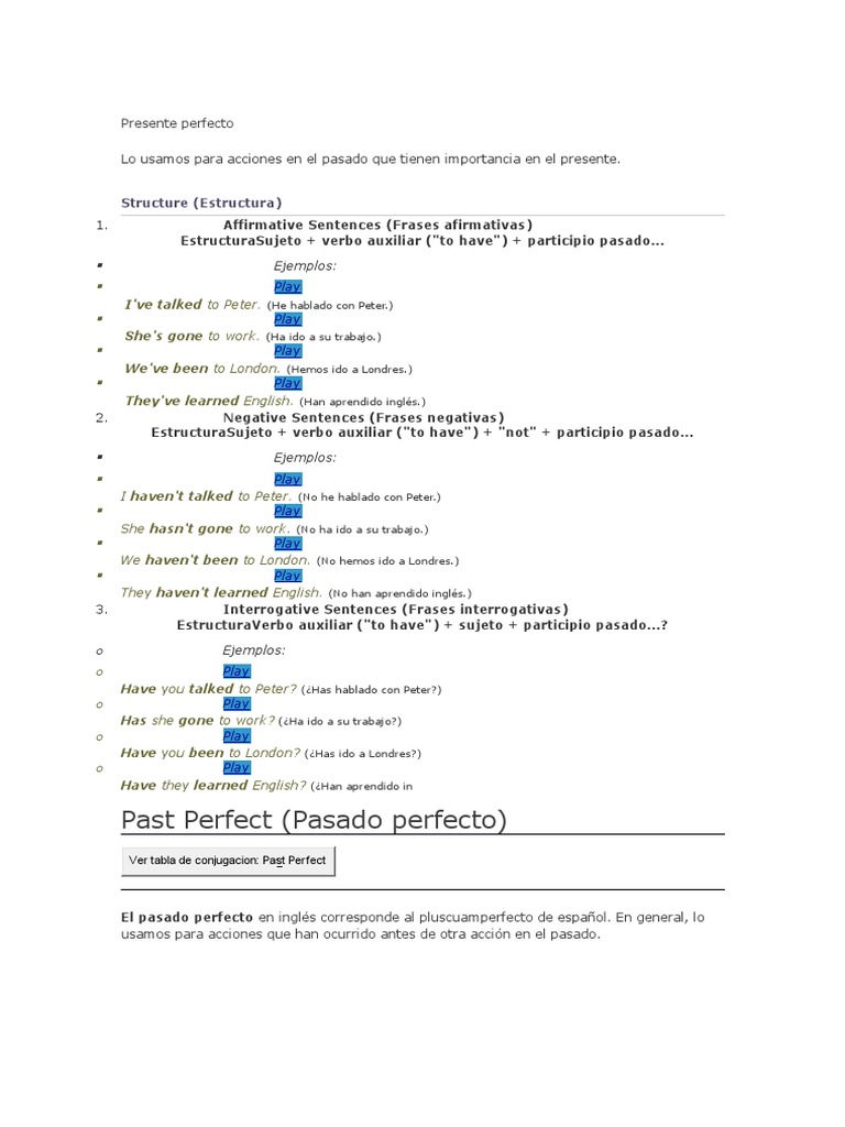 Presente Perfecto | PDF | Verbo | Sintaxis