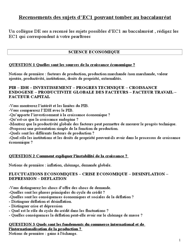 Les Questions Qui Peuvent Tomber Au Bac en EC1 | Compétitivité ...