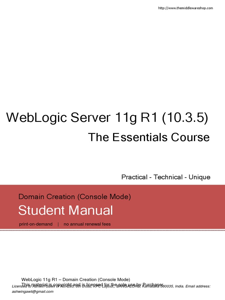 Weblogic Server 11G R1 (10.3.5) : Student Manual | PDF | Command Line Interface | Trademark