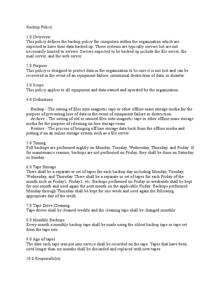 Backup Policy | Download Free PDF | Backup | Computer Data Storage