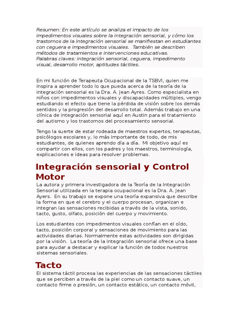 Terapia Ocupacional Sensorial | PDF | Percepción | Cerebro