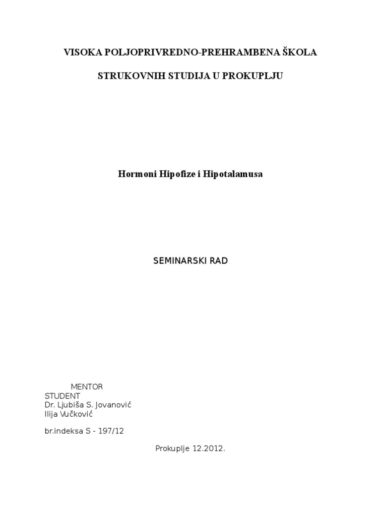 Hormoni Hipofize I Hipotalamusa | PDF
