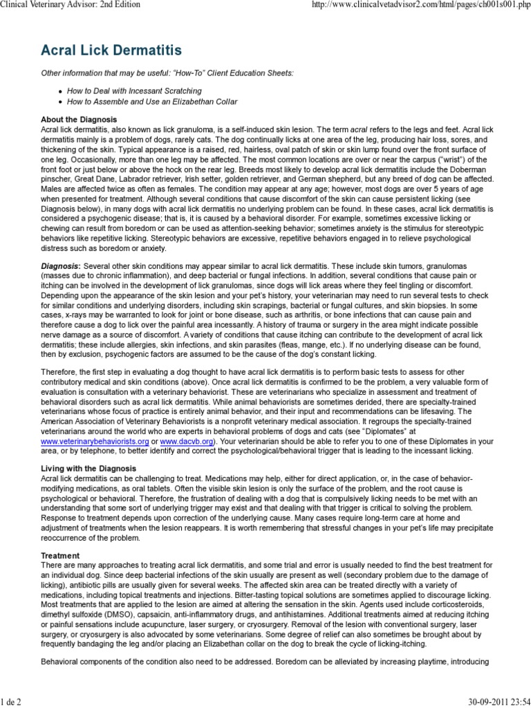 Acral Lick Dermatitis | PDF | Medical Specialties | Diseases And Disorders