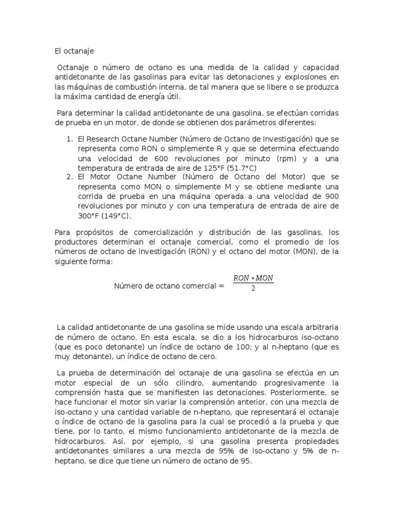 Octanaje (RON y MON) | PDF