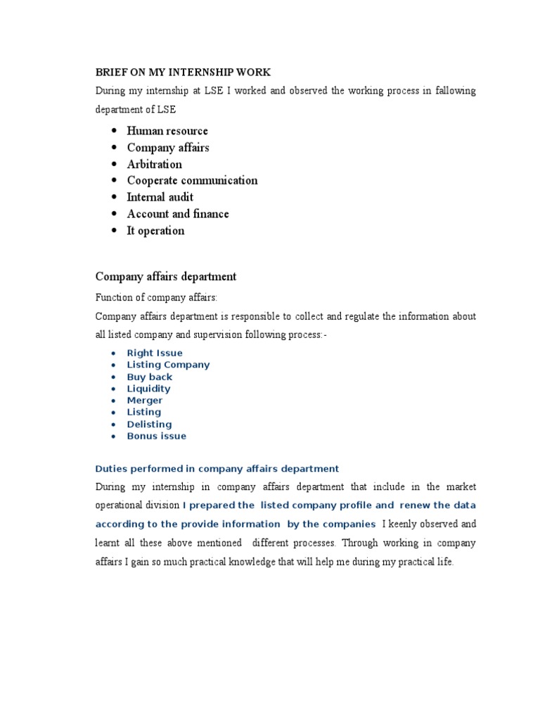 Brief On My Internship Work | PDF | Initial Public Offering ...