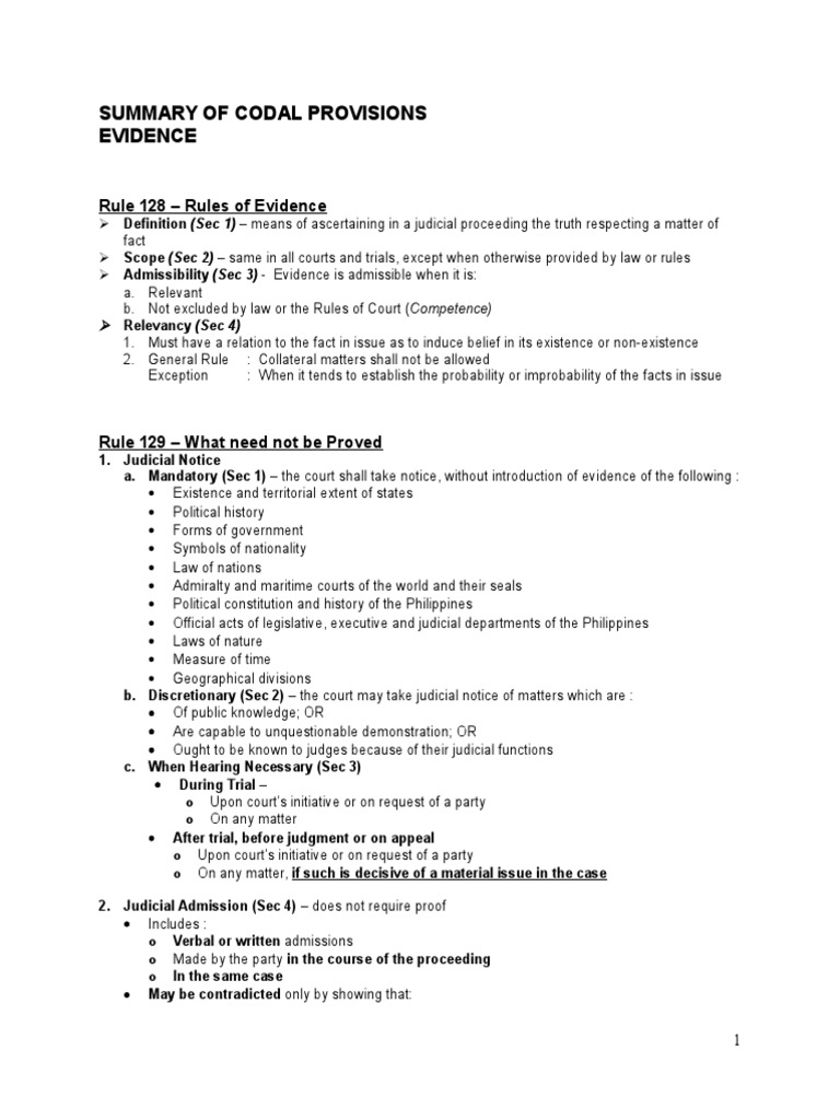 Codal Provisions Evidence | PDF | Evidence (Law) | Burden Of Proof (Law)