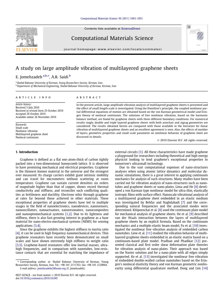 A Study On Large Amplitude Vibration of Multilayered Graphene Sheets ...