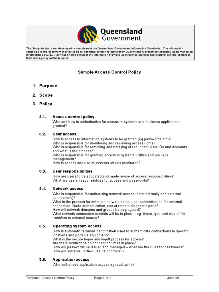 Template - Access Control Policy Eg1 | PDF | Access Control | Password