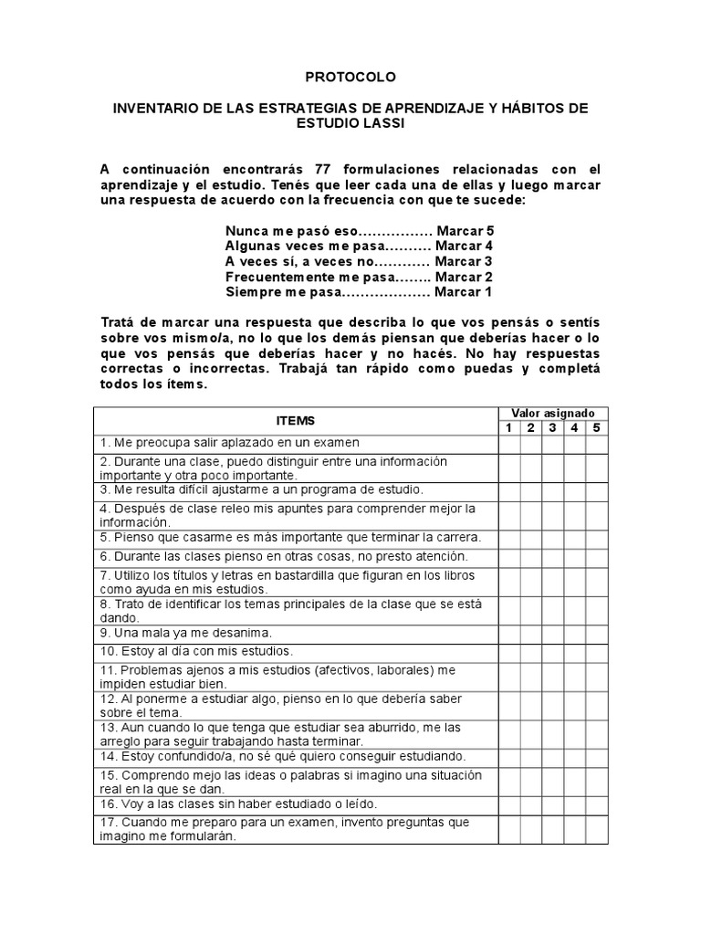 Formulario LASSI | PDF | Ocio