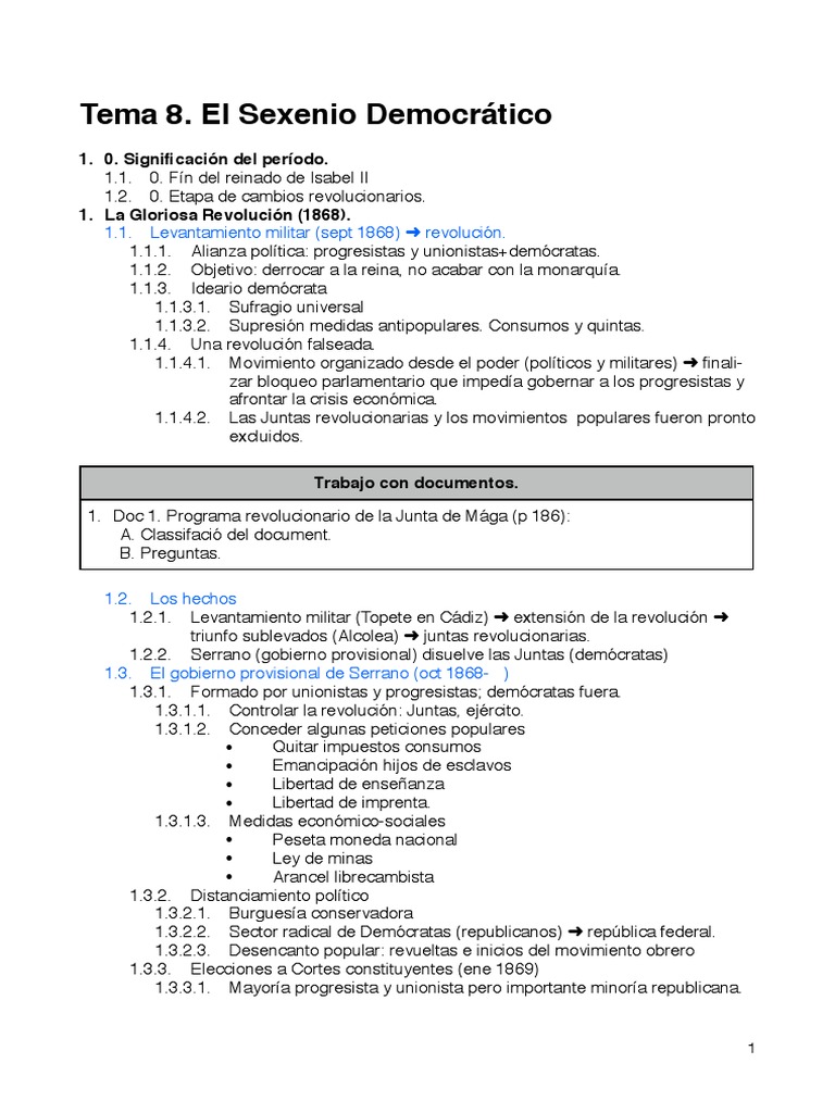 Tema 8 El Sexenio Democrático | PDF | Formas de gobierno | España