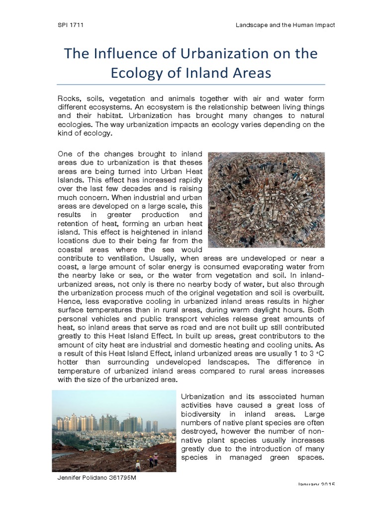 Urbanization Effects on Inland Ecology | PDF | Urbanization | Human ...