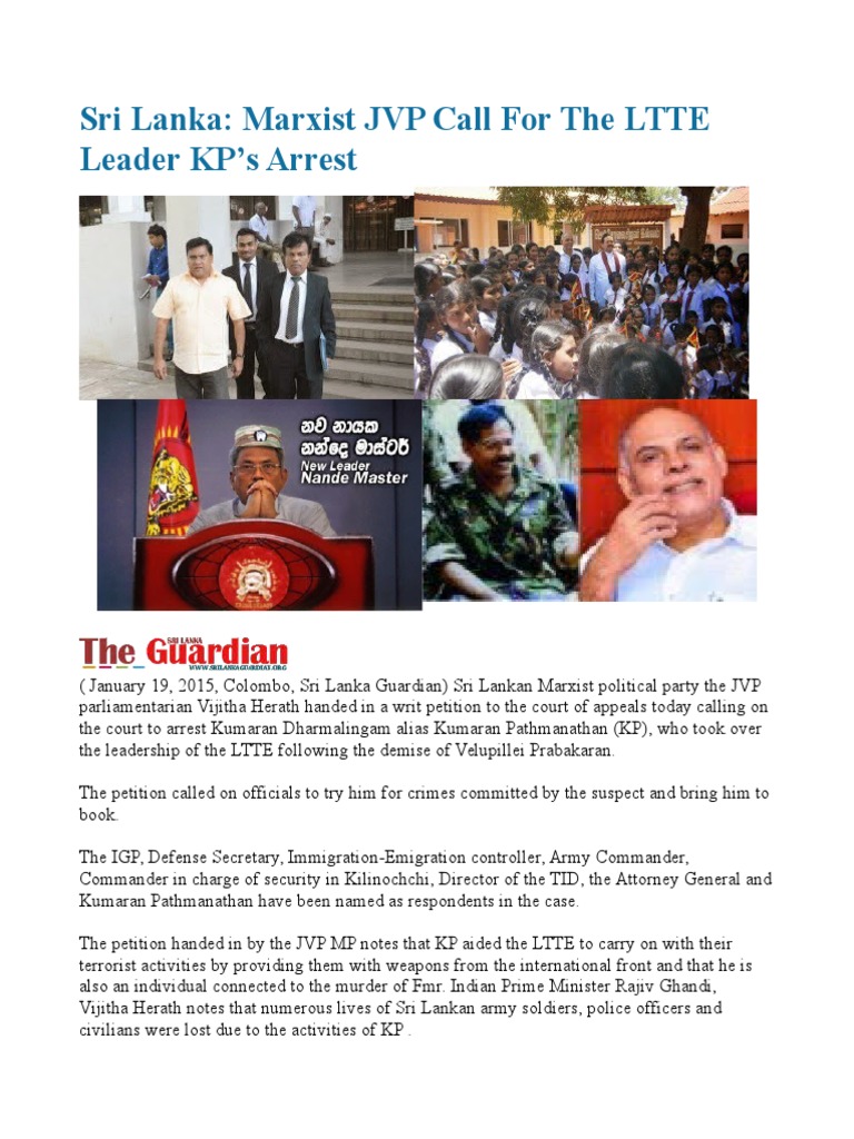 Sri Lanka Marxist JVP Call For The LTTE Leader KP's Arrest | PDF ...
