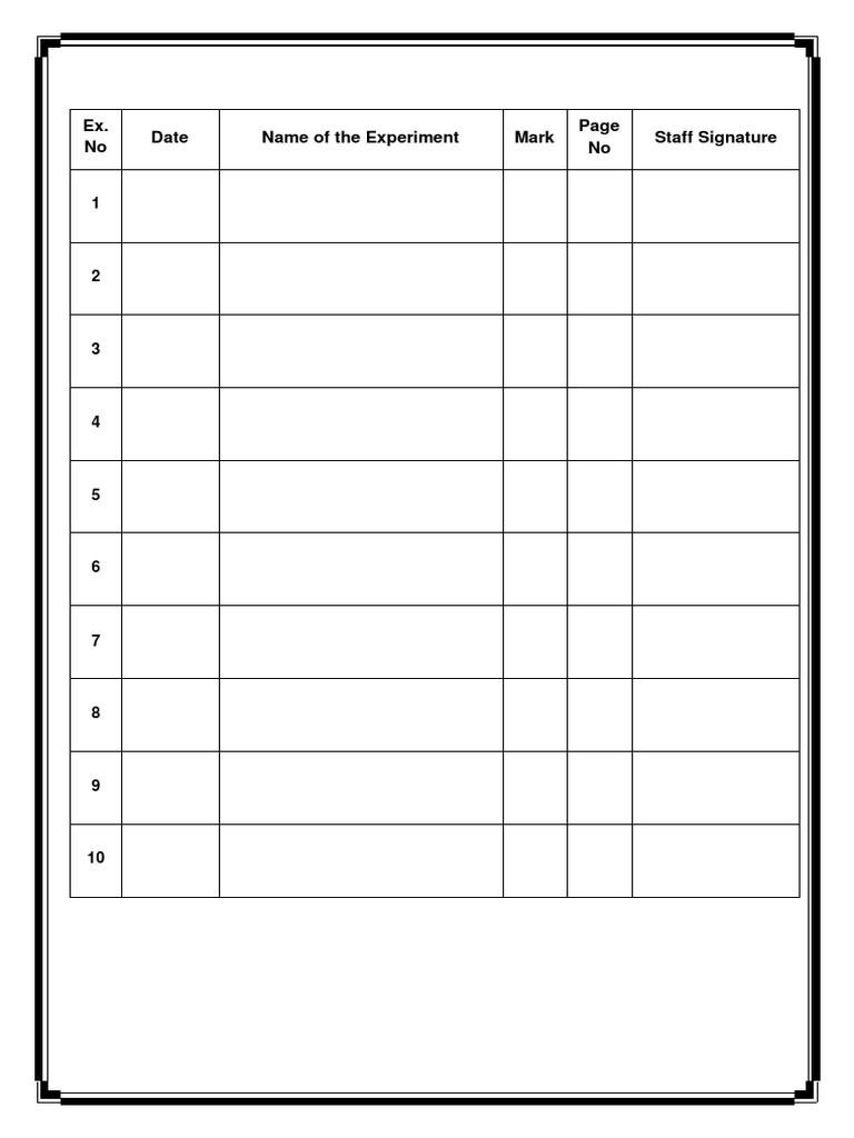 Ex. No Date Name of The Experiment Mark No Staff Signature | PDF | Rivet | Screw