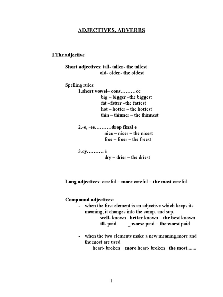 Adjectives, Adverbs - Notes | PDF | Adverb | Adjective