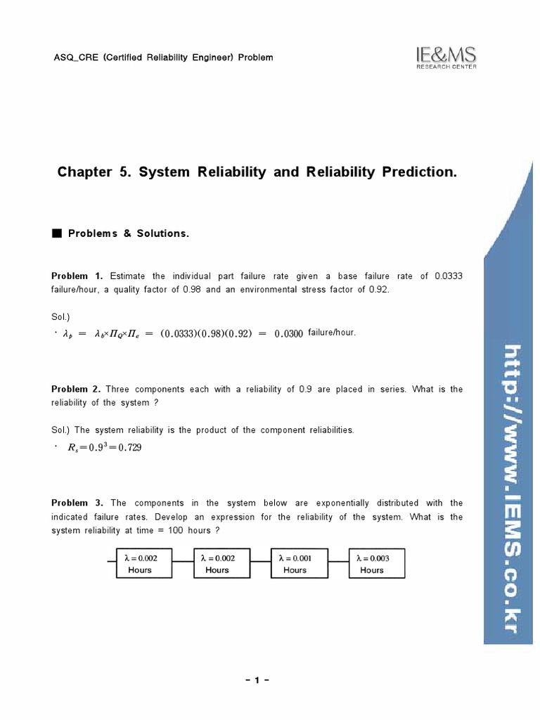 Chapter 5. System Reliability and Reliability Prediction.: Problems & Solutions | PDF ...