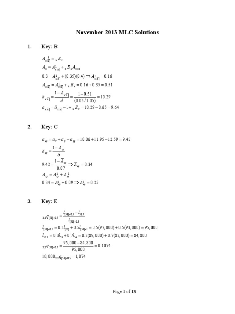 MLC Exam Solutions | PDF