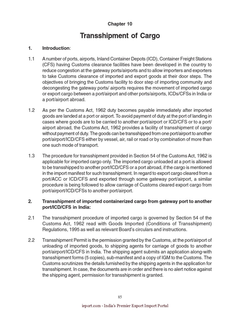 Customs-Manual-2012 Transhipment of Cargo | PDF | Containerization | Cargo