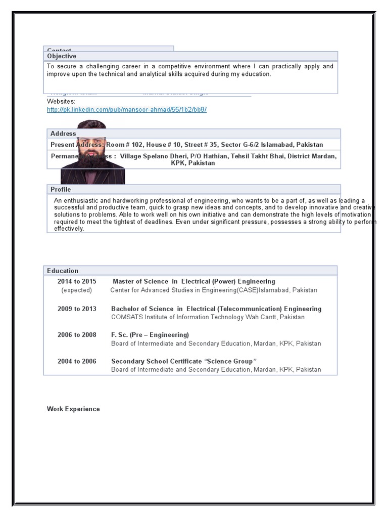 Mansoor CV New | PDF | Pakistan | Engineering
