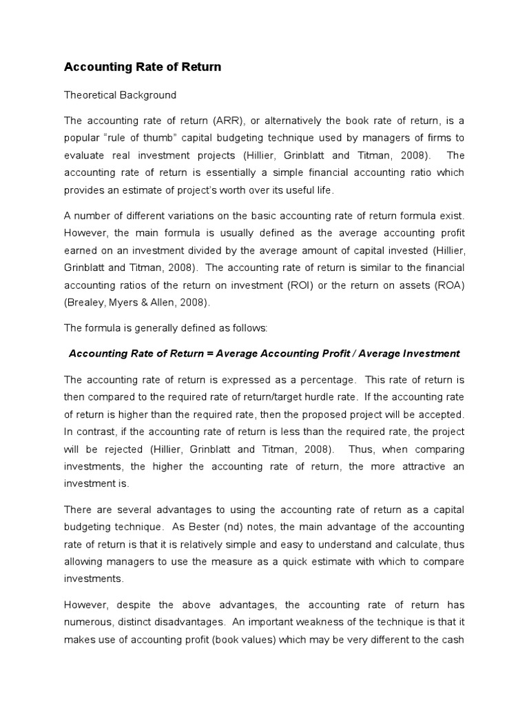 Accounting Rate of Return | PDF | Capital Budgeting | Corporations