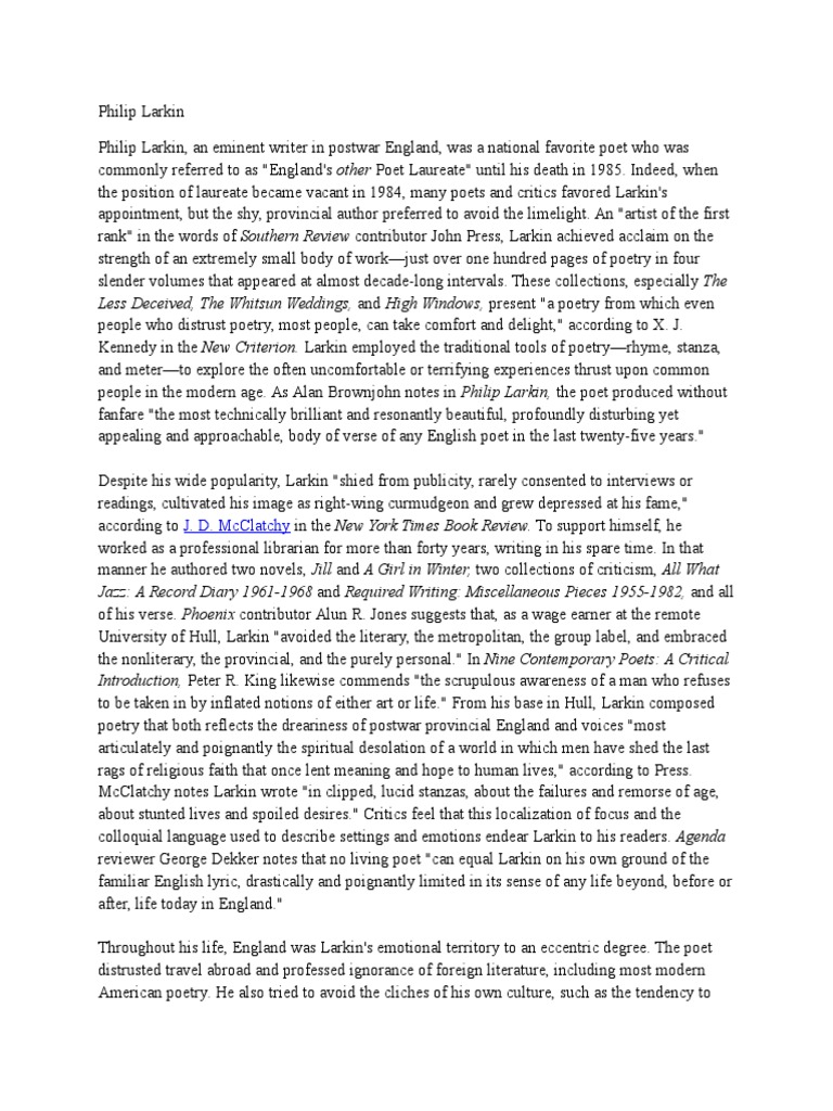 Philip Larkin | Download Free PDF | Thomas Hardy | Poetry