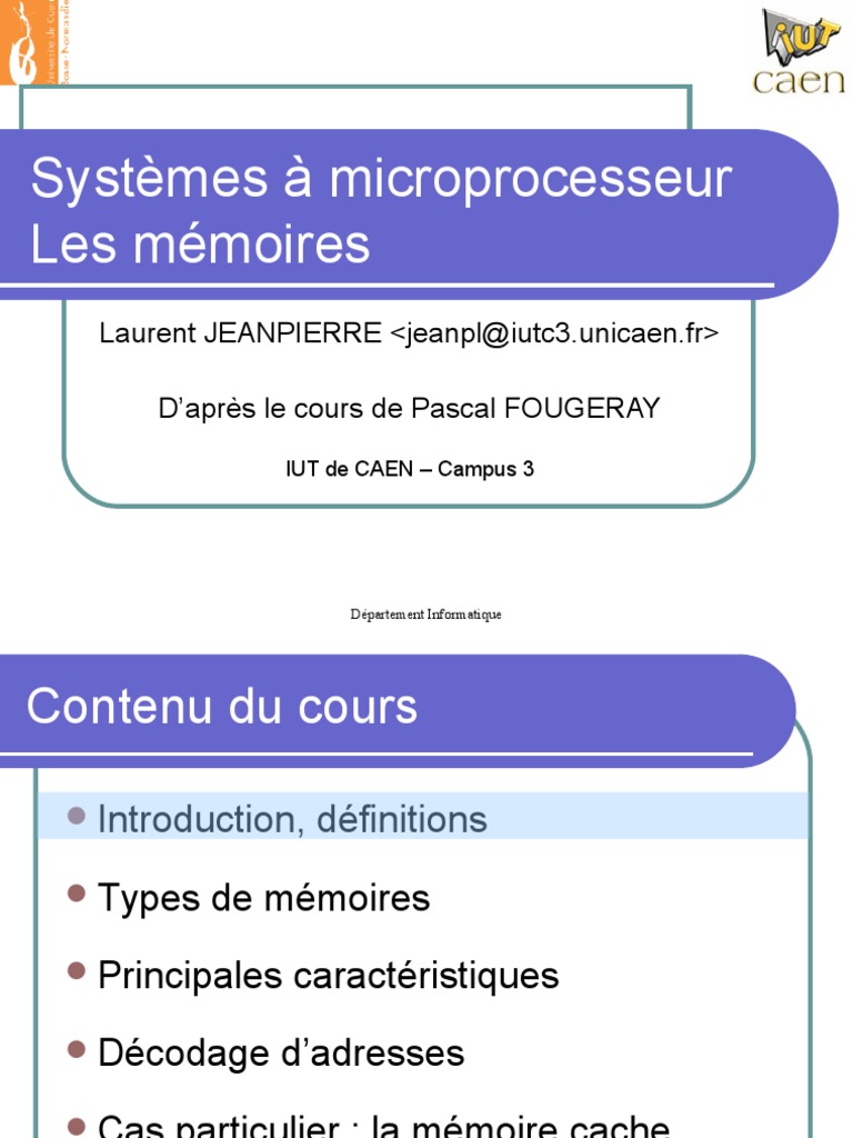 Cours Sur Les Différent Type de Mémoires, Décodage | PDF | Mémoire vive ...