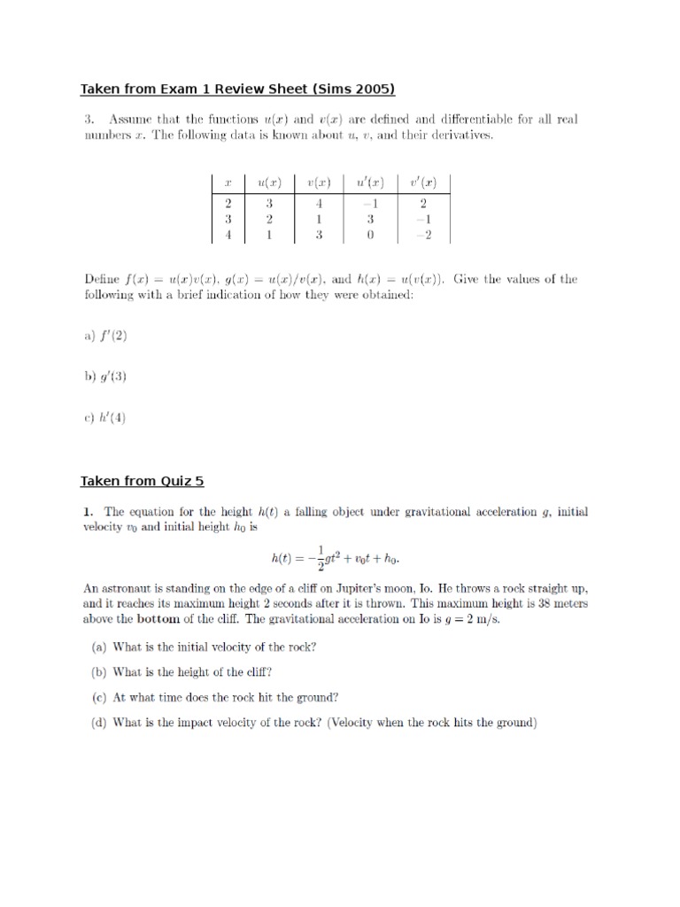 Exam 1 Review and Quiz 5 Overview | PDF