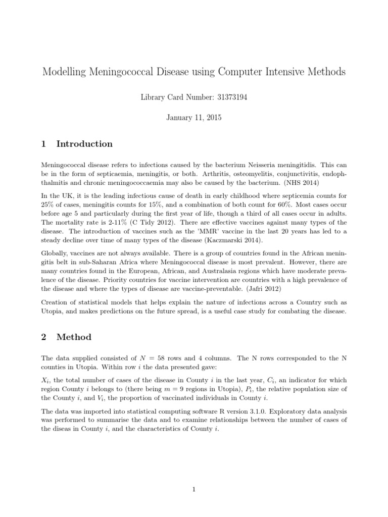 Modelling Meningococcal Disease Using Computer Intensive Methods | PDF ...