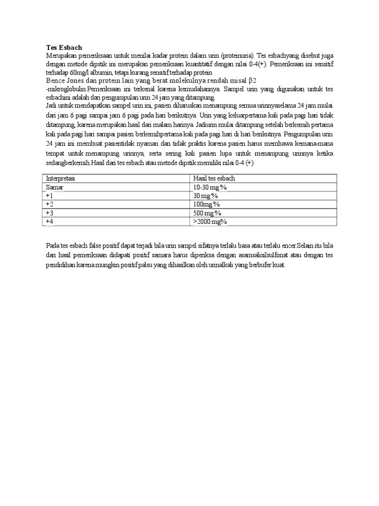 Tes Esbach: Pemeriksaan Protein Urin | PDF