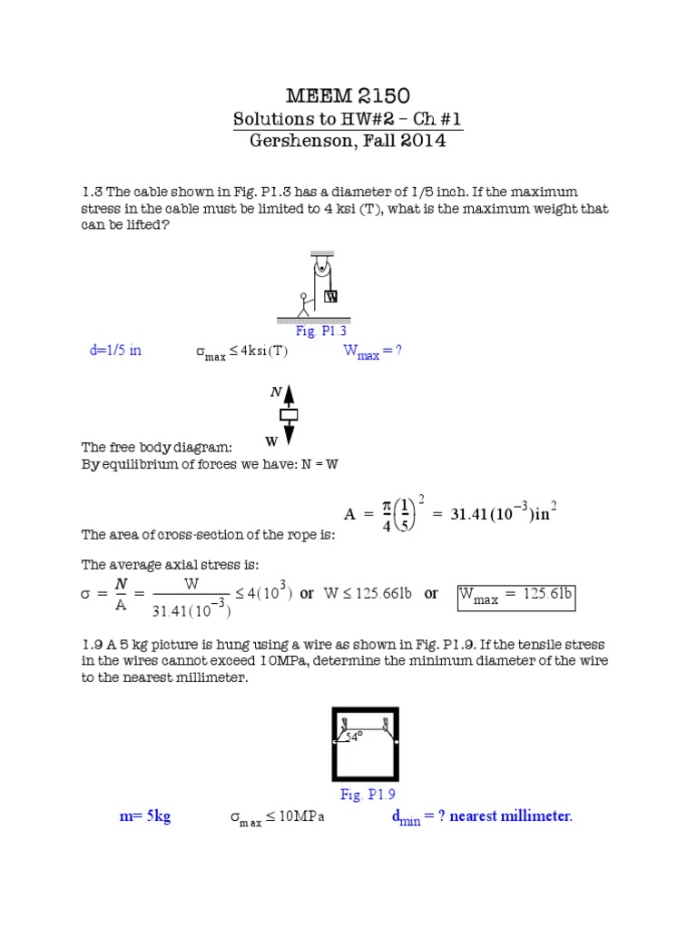 MEEM 2150 MTU Vable Mechanics of Materials Solutions CH1 | PDF | Stress ...
