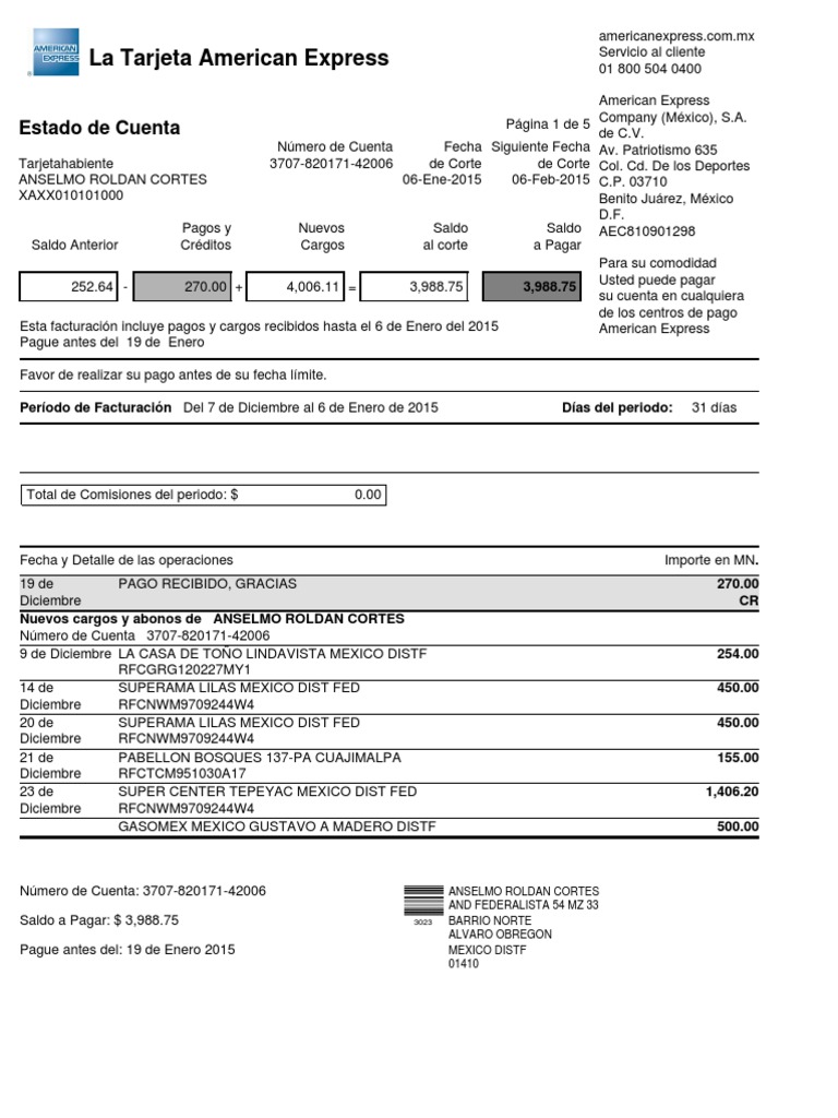 La Tarjeta American Express: Estado de Cuenta